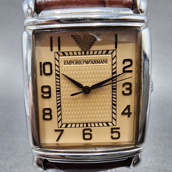 Emporio Armani Tank Watch Men 29mm Cream Dial Steel Rectangle AR-0403 ...