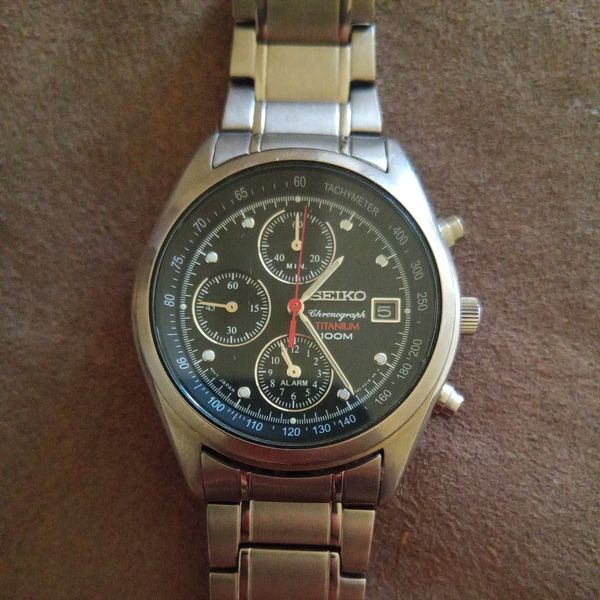 Seiko Titanium Chronograph Tachymeter Watch 7T62-0FC0 with Alarm ...