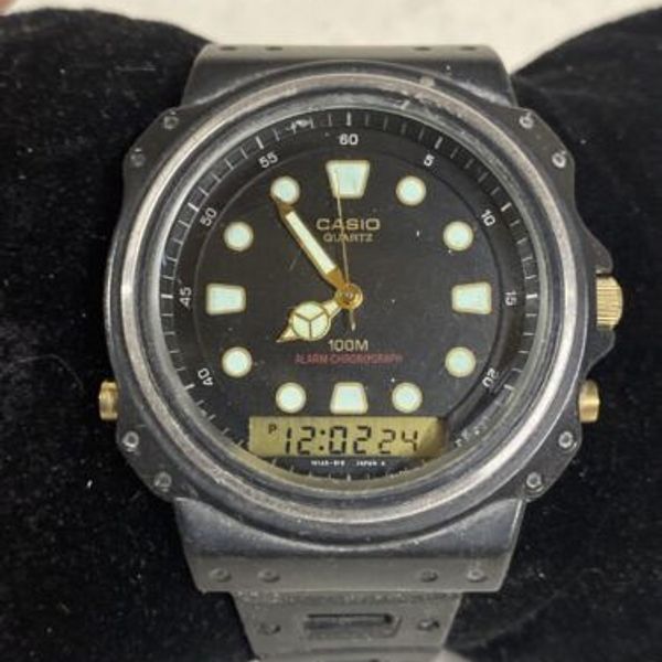 Vintage CASIO Diver Watch Analog/Digital Chronograph Mens,358 AQ-100W ...