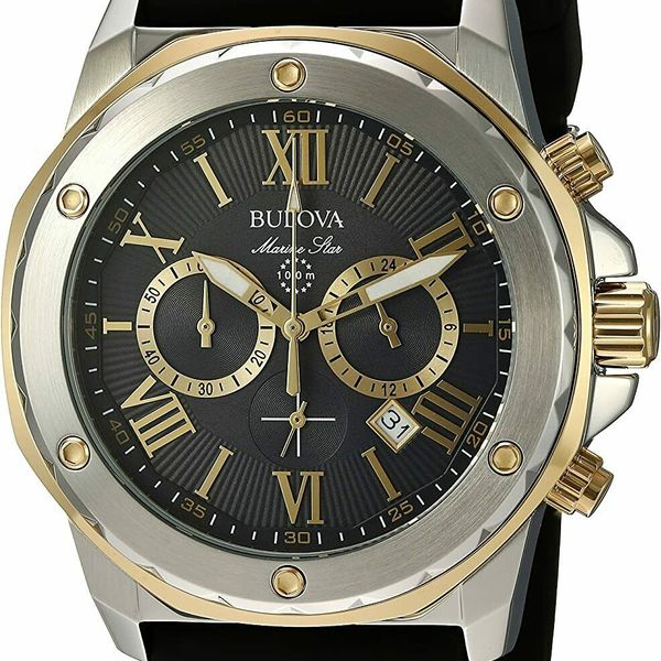 Bulova Men's Marine Star Quartz Chronograph Gold-Tone Accents 44mm ...