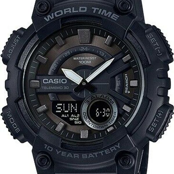 Casio World Time Telememo 3D Analog Digital Men's Wrist Watch CAS122 ...