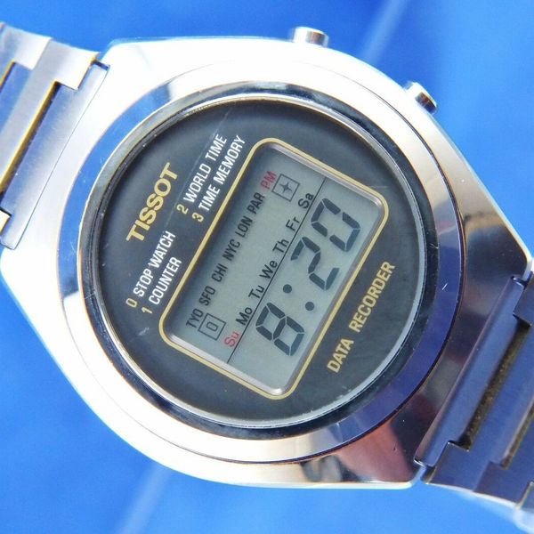 Vintage Tissot Quartz LCD Digital World Timer Data Recorder Watch Circa ...