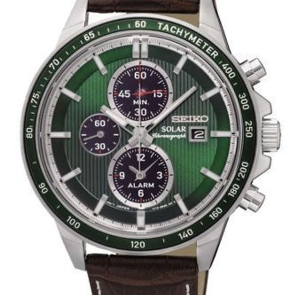 Seiko Solar Alarm Chronograph Green Face SSC501 SSC501P1 Men's Watch ...