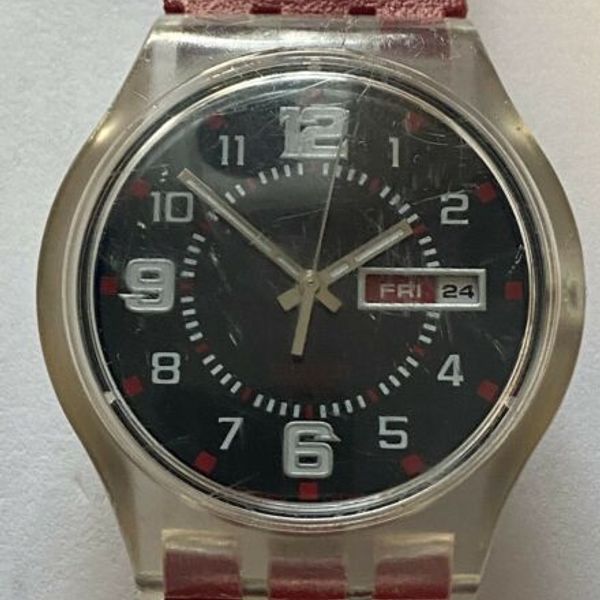 Swatch Unisex Red And Black Watch Swiss | WatchCharts