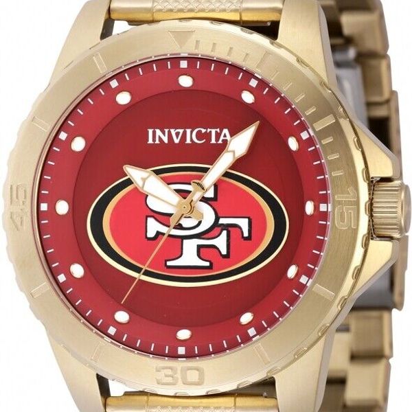 Invicta Men's NFL San Francisco 49ers Red Dial Gold Tone Steel Watch ...
