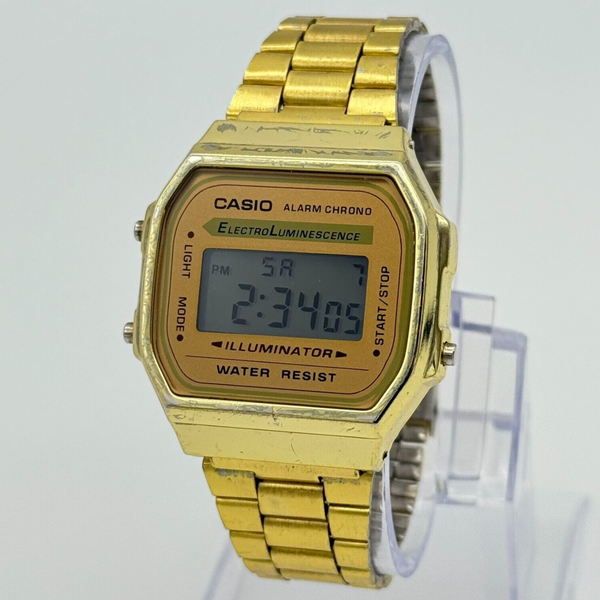 Men's CASIO Illuminator Gold Tone Alarm Chronograph Digital LCD Watch ...