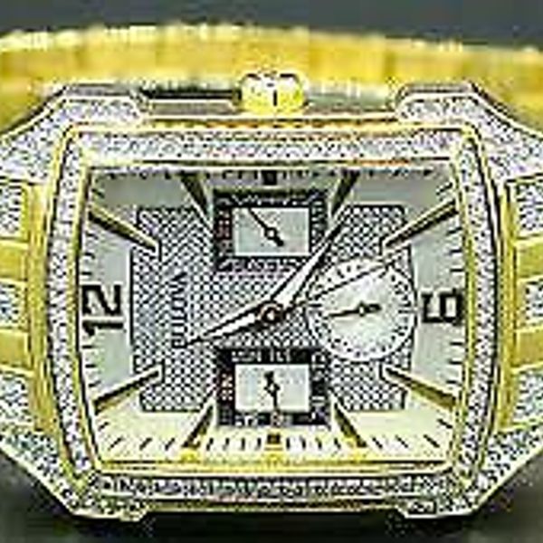 BULOVA MENS BIG DAZZLING CRYSTALS GOLD WATCH SUB DIALS 98C109 ...