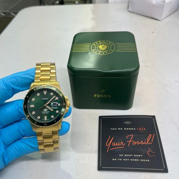 Fossil Men's Dive Gold with Green Dial Watch - FS6030 - NEW ...