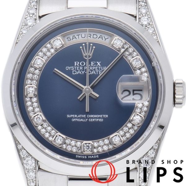 Rolex Day-Date Rug Diamond Milliard Dial 18296 (W) Pt950 Men's Blue ...