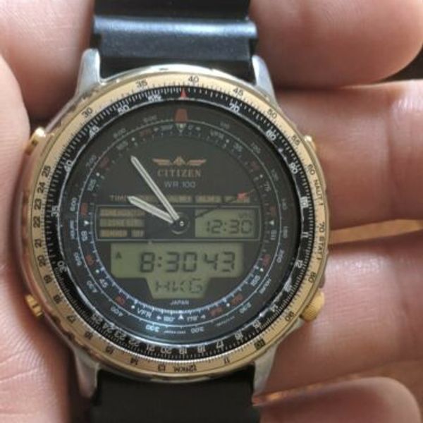 Vintage Citizen C080 088611 K Wingman World Time Chrono Watch GN-4-S ...