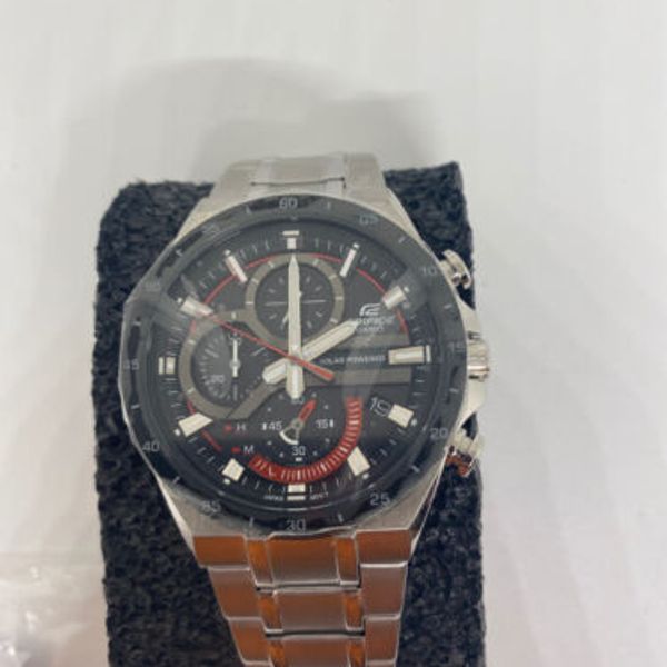 Casio Edifice Men's Solar Chronograph Black IP 49mm Watch Red Accent ...