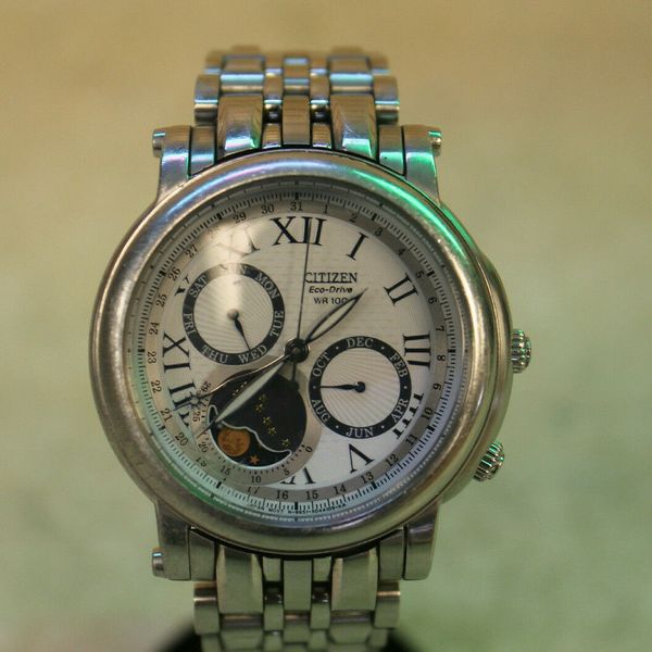 Citizen 8651-S025982 Eco-Drive Silver Tone 8651 Calibre Moon Phase Men ...