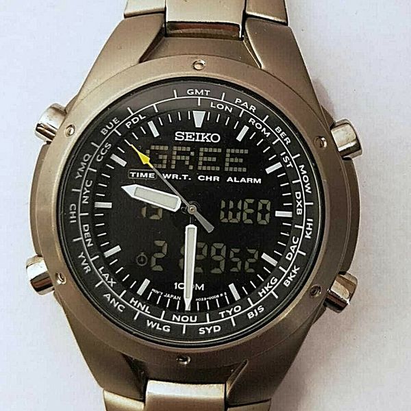 SEIKO H023-00D0 Analog & Digital TITANIUM Chrono Alarm World Time Men's ...