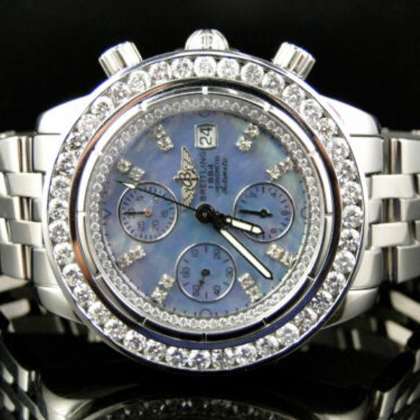 Custom Mens Windrider Breitling Evolution A13356 45 mm Diamond Watch 6 ...