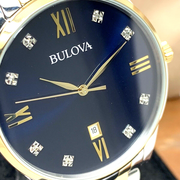 Bulova Men's Watch 98D130 Diamond Blue Dial Roman Numerals Two Tone S ...