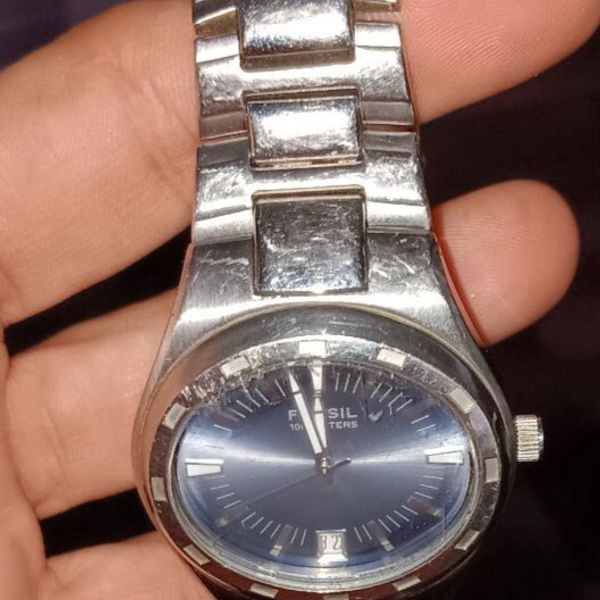 Men's Fossil BLUE Date Watch - Model AM-3702 (needs battery ...