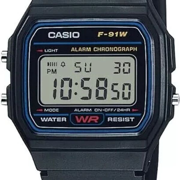 Casio F91W-1 - 7 Year Battery Chronograph Watch - Black Resin Strap ...