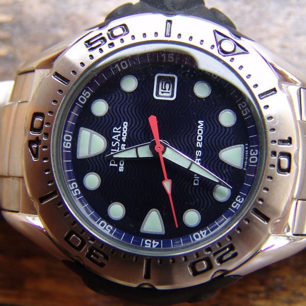 Pulsar 200 meter solar diver on bracelet $85 new in box | WatchCharts