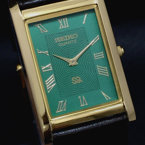 Seiko Quartz Slim Wrist Watch Roman Dial Japan Made Rectangle Gold ...