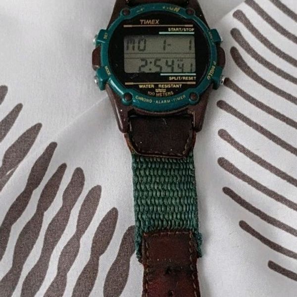 Vintage Timex Expedition Digital Watch Men 40mm Green Brown New Battery ...