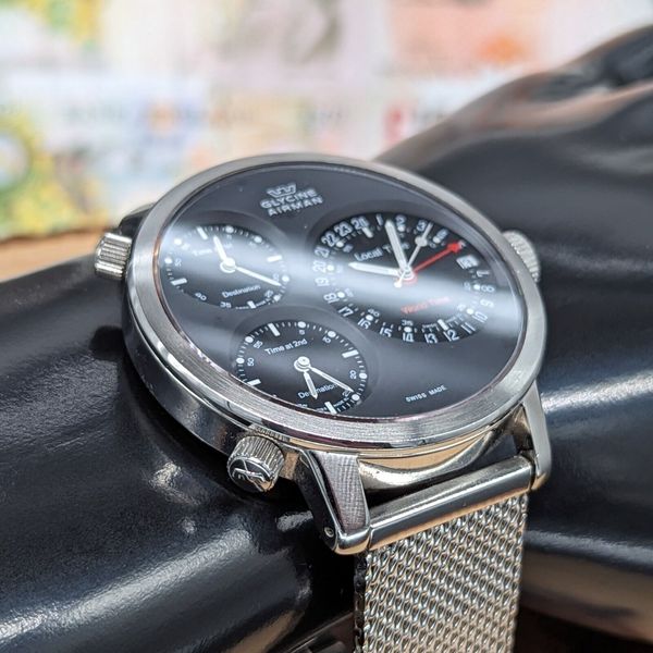 Glycine Airman World Time Triple Time Zone Automatic Watch Ref 3829 ...