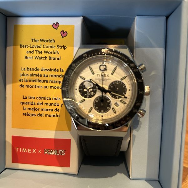Q Timex Chronograph x Peanuts Snoopy 40mm Leather Strap Watch Brand New ...