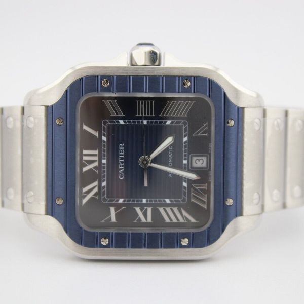 Cartier Santos De Cartier Blue Bezel & Dial Stainless Steel Large Watch ...