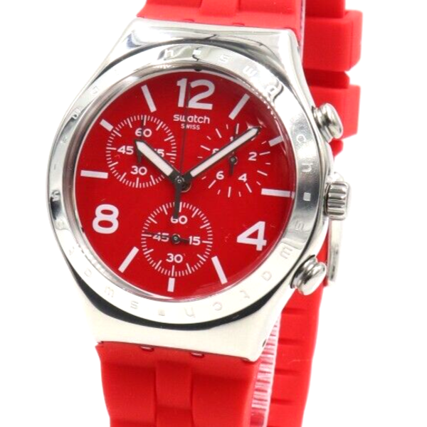 New Swiss Swatch Irony Chrono ROUGE DE BIENNE Red Silicone Watch 40mm ...
