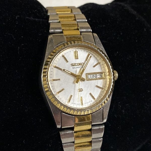 Vintage Seiko SQ Watch Women Two Tone White Dial DayDate 2A23-0039 New Battery | WatchCharts ...