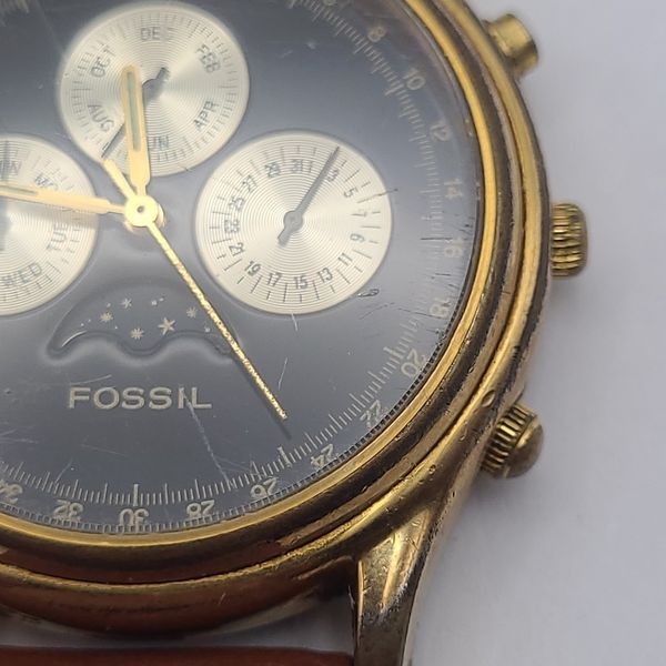 Fossil BQ-8444 Moon Phase Watch Rare Collectible New Battery Working ...