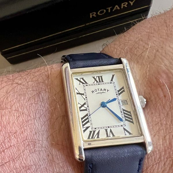 Solid Silver Rotary Tank Style Men Watch Roman Numerals Rare Piece ...