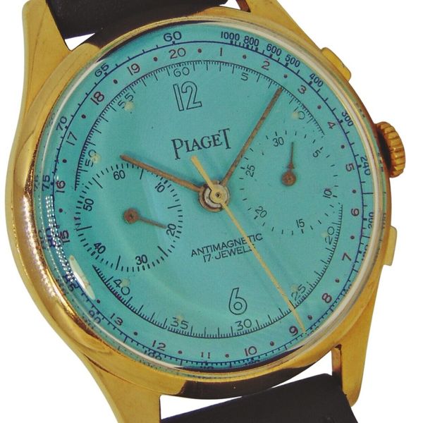 Piaget chronograph Tiffany Blue dial 18k gold plated 37mm case watch ...
