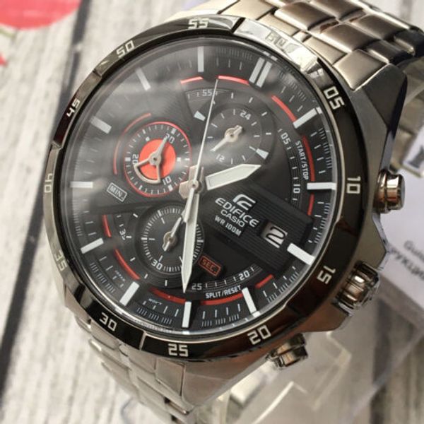 Casio Edifice Mens Watch Chronograph EFR-556 Black Red Dial All Steel ...