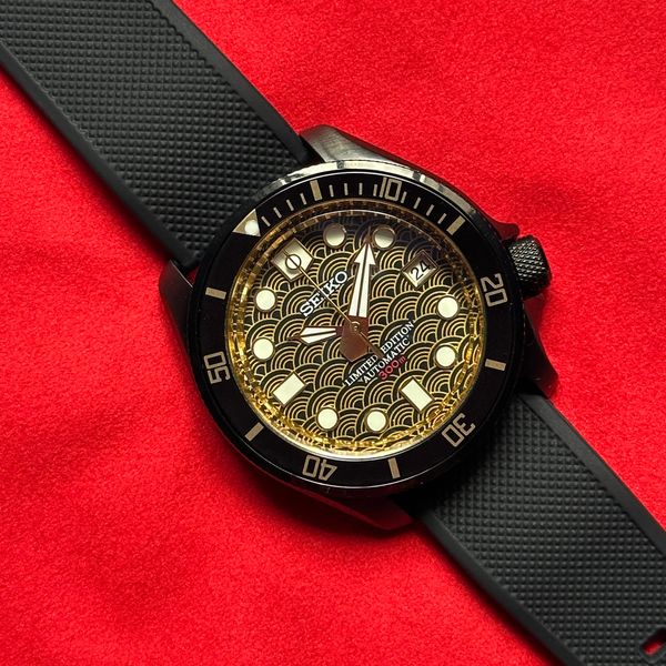 Seiko Mod - Black Gold Wave Pattern Watch | WatchCharts Marketplace
