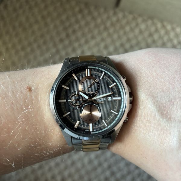 Casio Edifice Silver Stainless Steel Case, Black Dial, Silver And Rose ...