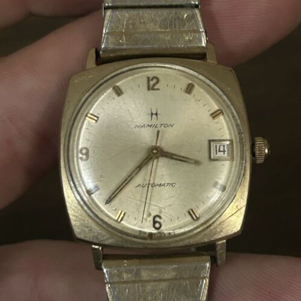 Vintage Hamilton Automatic Gold Dial 10k RGP Bezel Men's Square Watch ...