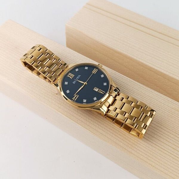 Bulova Classic Men's Black Gold Dial 97D108 Diamond Quartz Watch 40mm ...