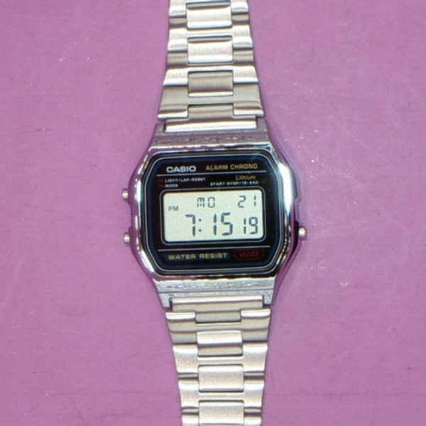 Casio Men's Waterproof Watch Digital Dial Stainless Steel Bracelet 593 A158W NEW | WatchCharts ...