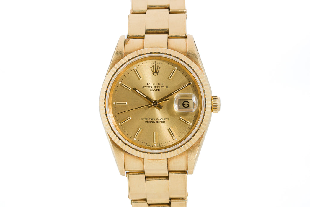 FS: 1990 Rolex 18k Date 15238 Champagne Dial Oyster Rivet bracelet W ...