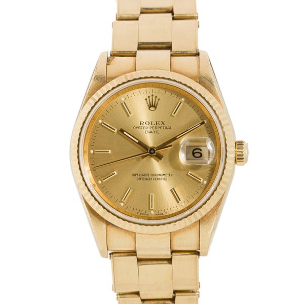 FS: 1990 Rolex 18k Date 15238 Champagne Dial Oyster Rivet bracelet W ...