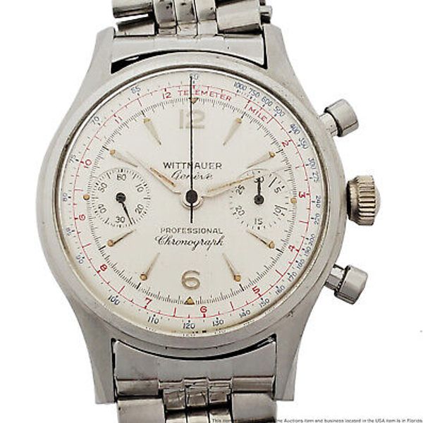 Wittnauer Professional Chronograph Mens Vintage Stainless Steel Running ...