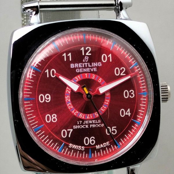 Breitling Geneve Vintage 17 J Hand Winding Red Dial Men's Wrist Watch ...