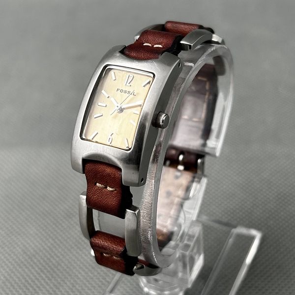 Fossil Womens Watch ES1117 F2 Silver S.Steel Brown Leather ES-1117 New ...