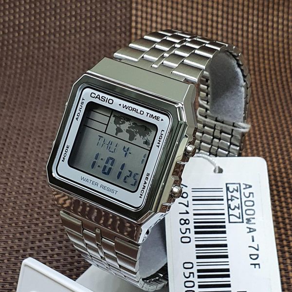 Casio A500WA-7D Vintage Silver Stainless Steel World Map Display ...