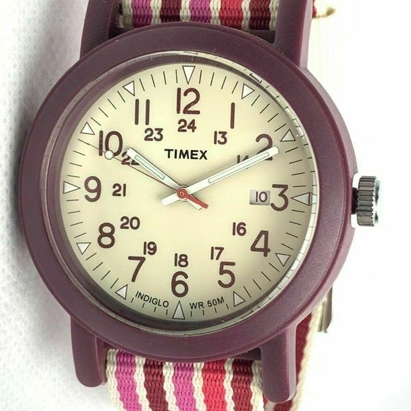 Timex Multicolored Nylon Strap Beige Dial Maroon Resin Unisex Watch ...