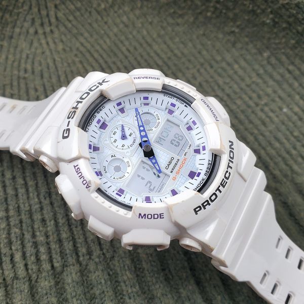 CASIO G-SHOCK GA-100A WHITE ANA-DIGI ALARM CHRONOGRAPH QUARTZ MEN'S ...