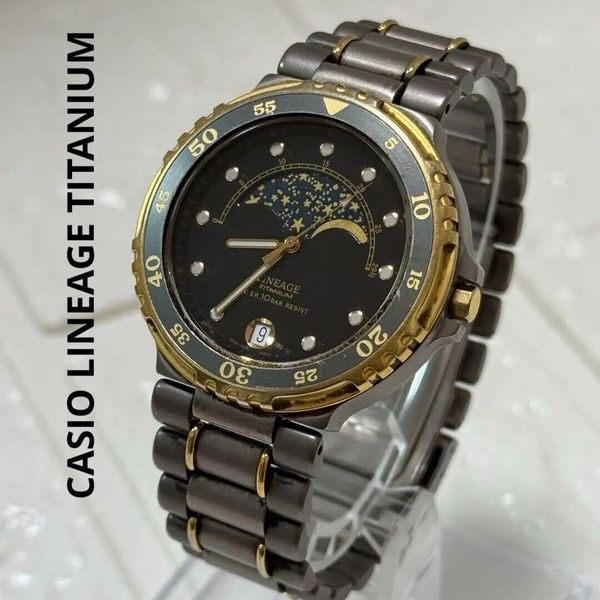 Casio LIN-330W Lineage Titanium Moon Phase Wristwatch Analog Quartz ...