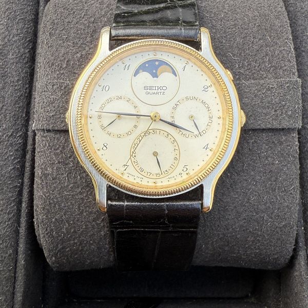 Seiko Chronograph Moon Phase White Dial Watch â 7F39-6029 (Japan, 1989 ...
