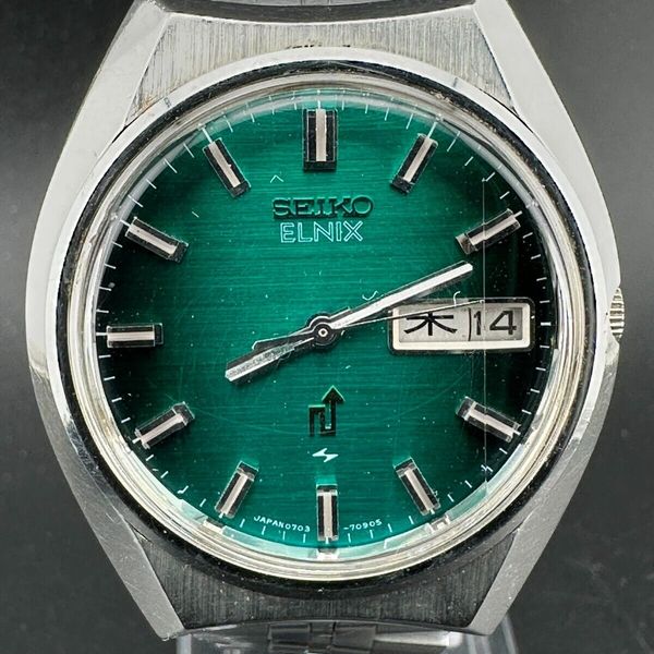 1974 Seiko Elnix Men's Day Date Eng Kanji Green Dial 36mm Quartz 0703 ...