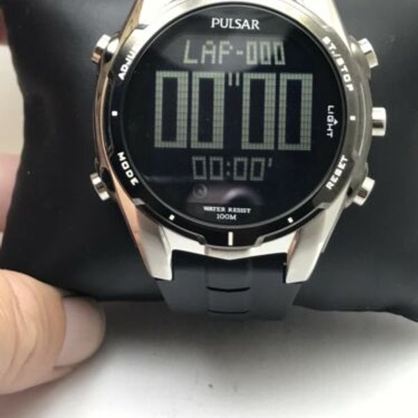 Pulsar PQ2003 Men's On the Go Digital Stainless Steel 100M Black Rubber ...